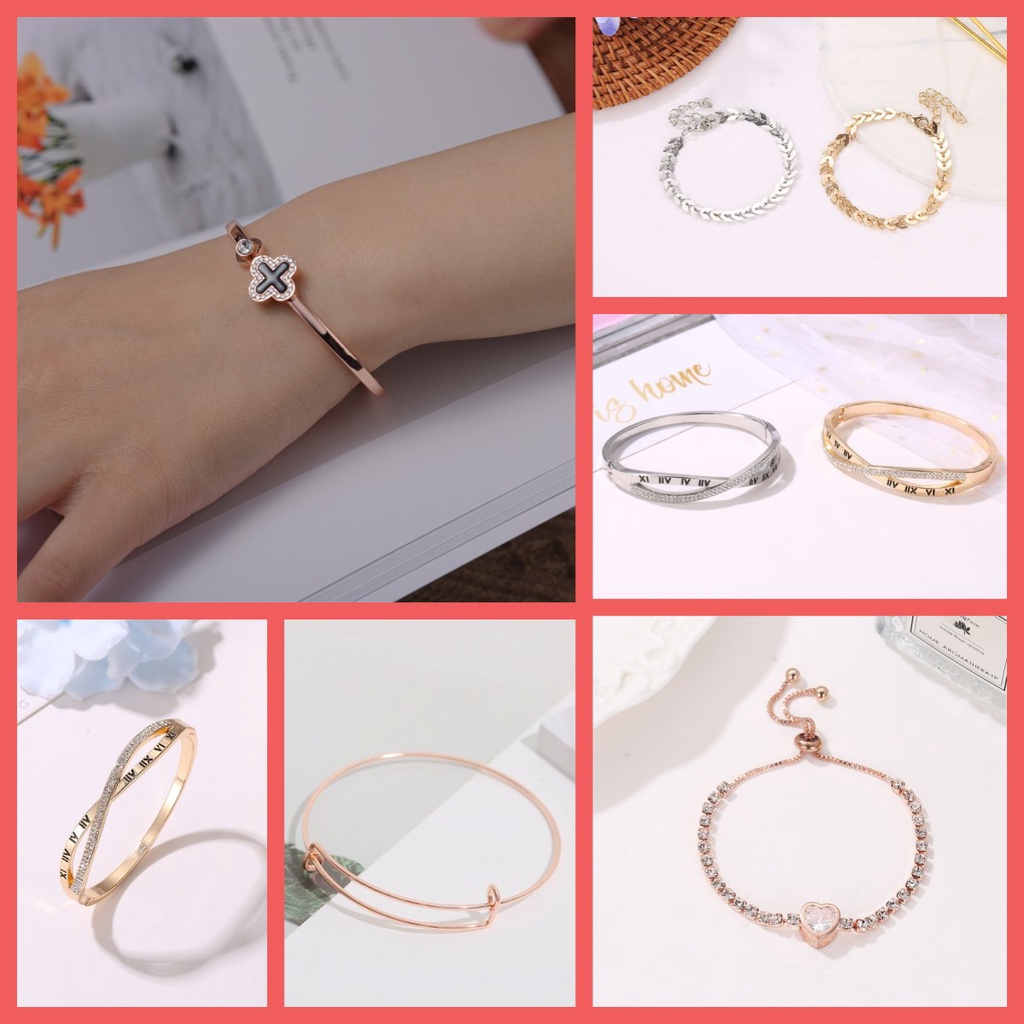 Jual Gelang Titanium Wanita Aksesoris Wanita Steel Berlian Bracelet ...