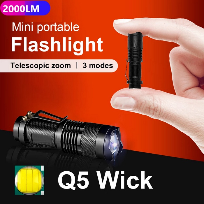 Jual Taffled Senter Led CREE Q5 2000L Clip Design 14500 Battery ...