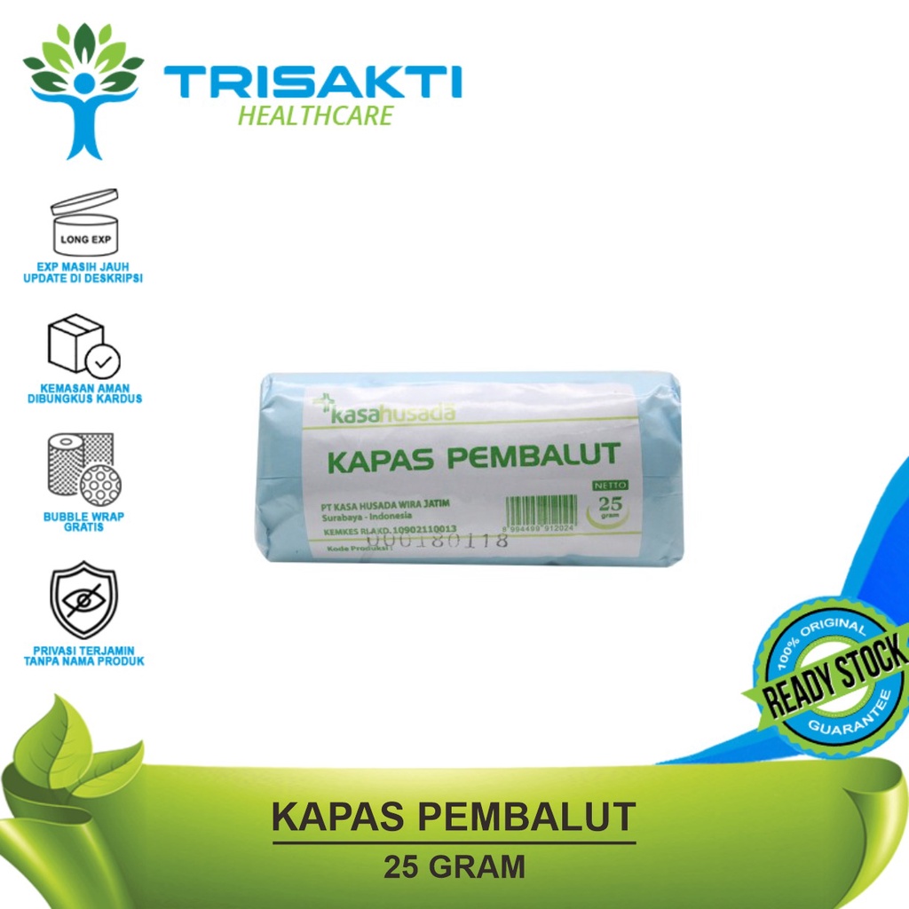 Jual Husada Kapas Pembalut Steril Kapas Gulung Pembersih Luka 25 Gram ...