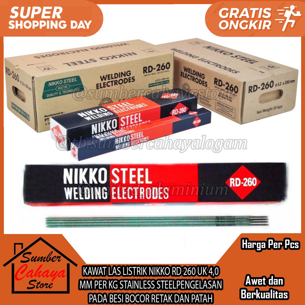 Jual KAWAT LAS LISTRIK NIKKO RD 260 UKURAN 4,0MM KEMASAN PER KG WELDING ...