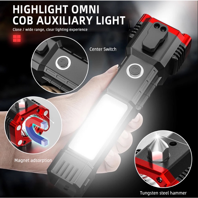Jual Senter LED Super Terang dengan Palu Pengaman dan Magnet Kuat Side ...