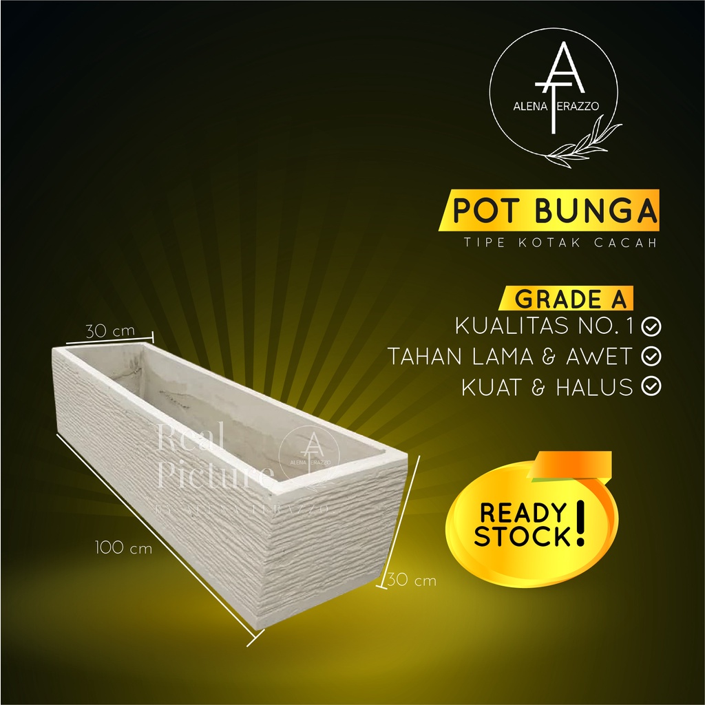 Jual POT TAMAN PUTIH KOTAK PANJANG CACAH MINIMALIS MODERN ALENA TERAZZO ...