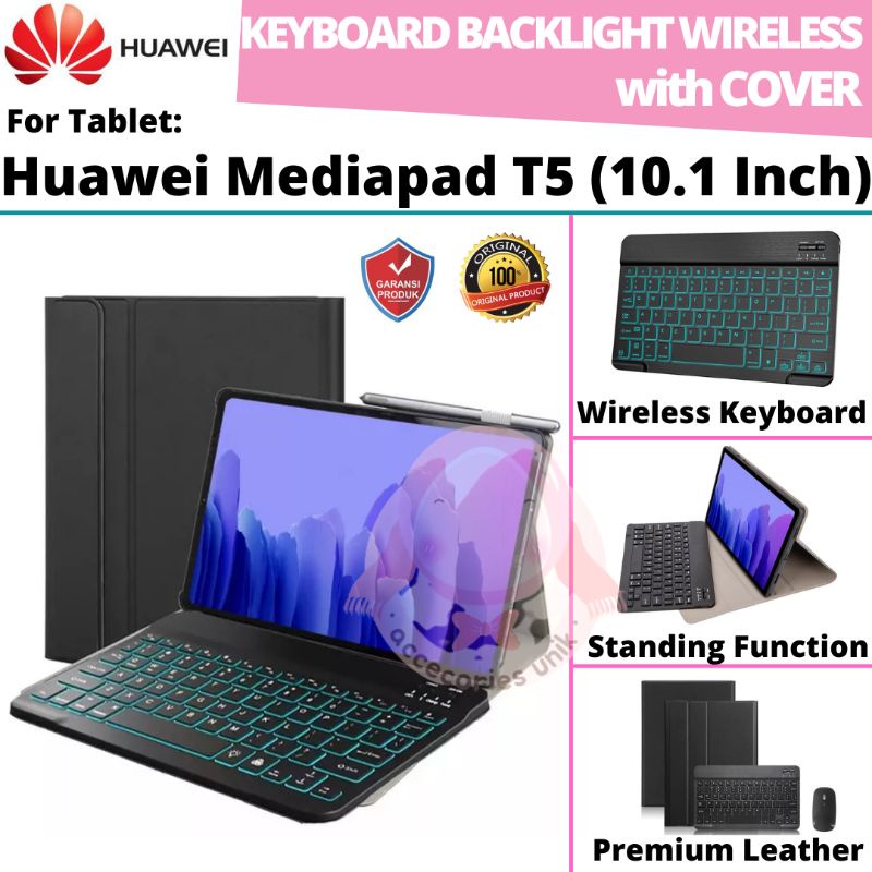 Jual Huawei Mediapad T5 10.1 Inch Book Cover Leather Flip Case Keyboard ...
