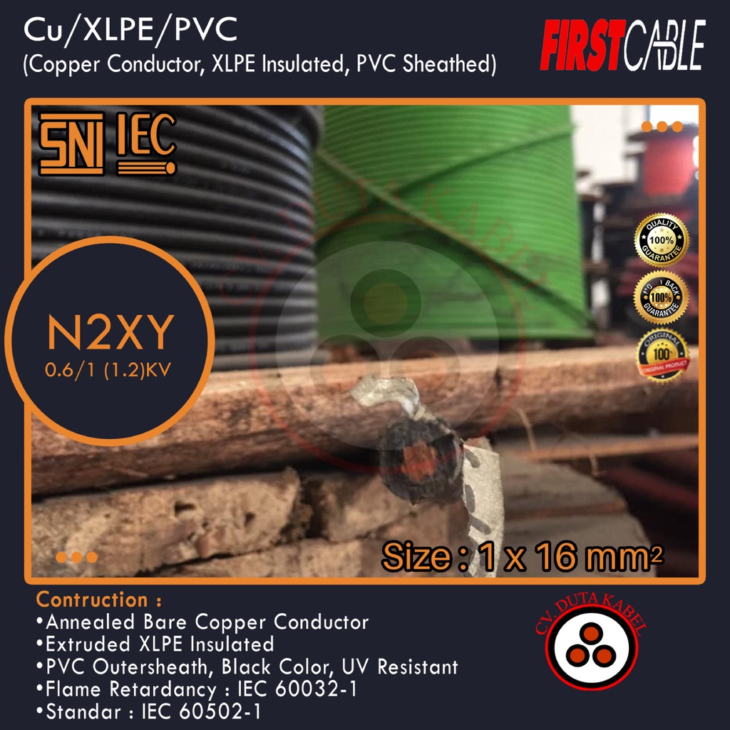 Jual Kabel N2XY 1x16 mm2 (Cu/XLPE/PVC) FIRST CABLE /1x16 mm/1 x 16 mm2 ...
