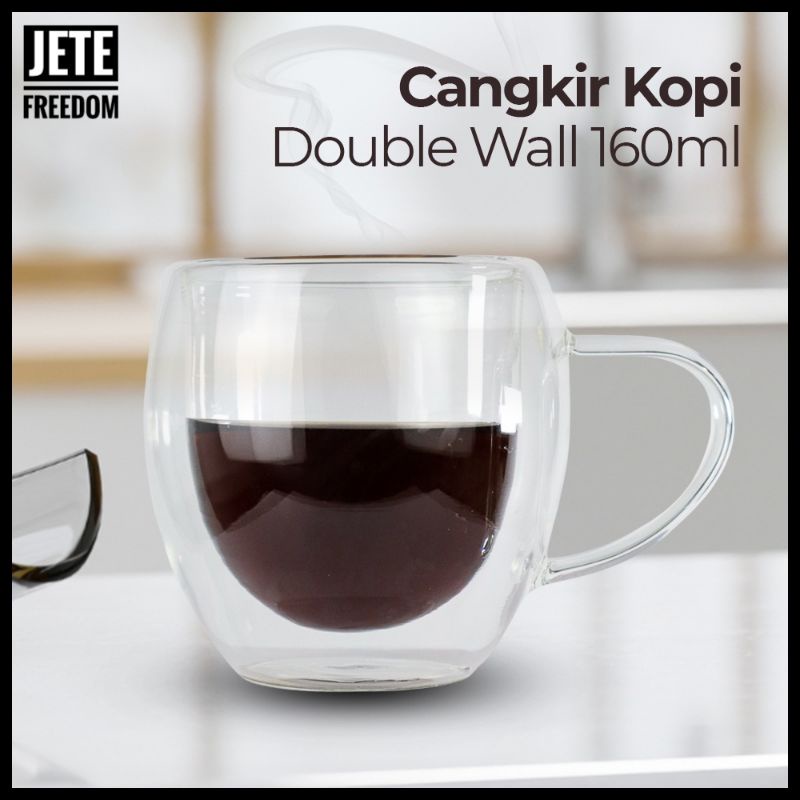 Jual Cangkir Kopi Anti Panas 160 ml Double Wall Glass Round 160ml Gelas Kaca Bening 2 Lapis ...