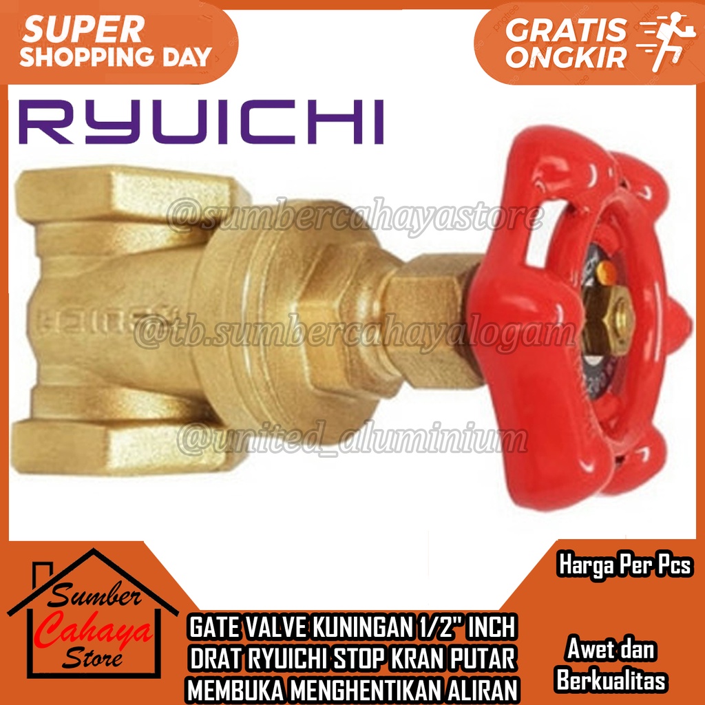 Jual STOPKRAN 1/2 KUNINGAN STOP KRAN SETENGAH INCI GATEVALVE RYUICHI ...