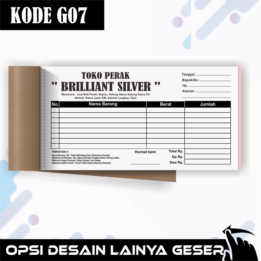 Jual NOTA/KWITANSI TOKO EMAS CUSTOM, UKURAN 21X11CM, SURAT JALAN DLL ...