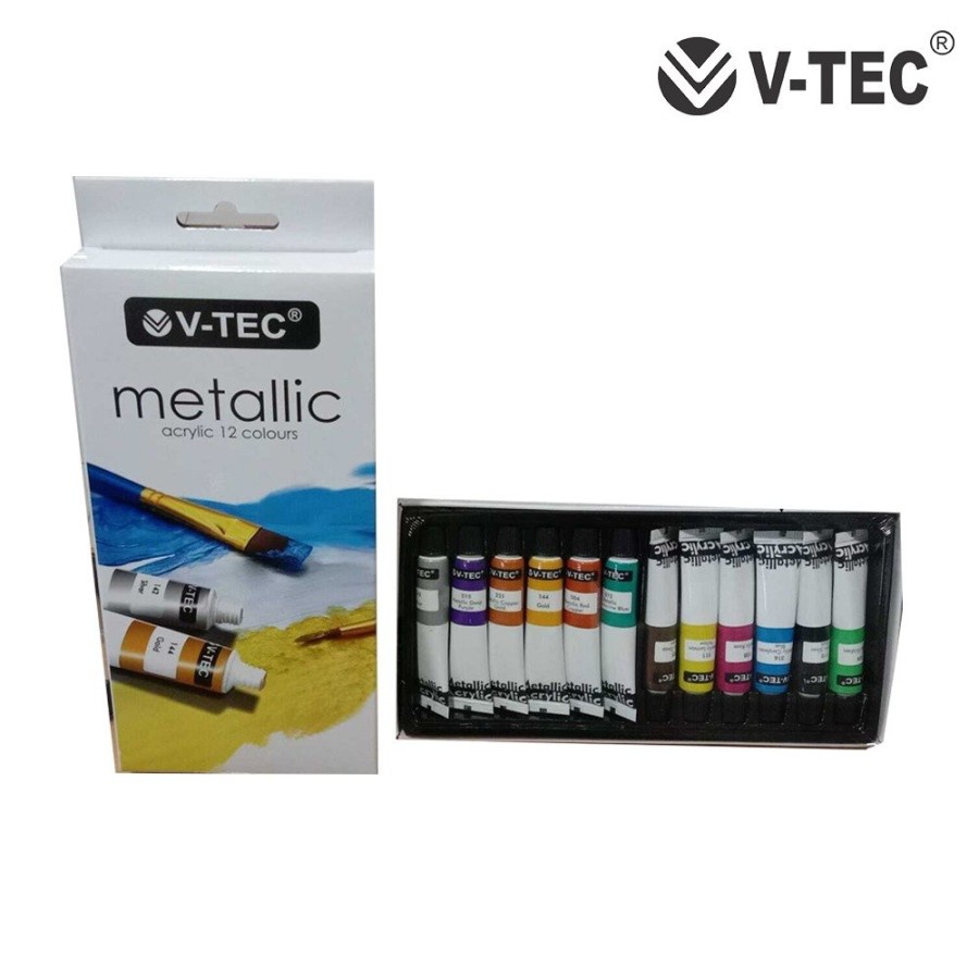 Jual Cat Acrylic Metallic Colour VTEC Cat Akrilik 12 Warna 6ml V-Tec ...