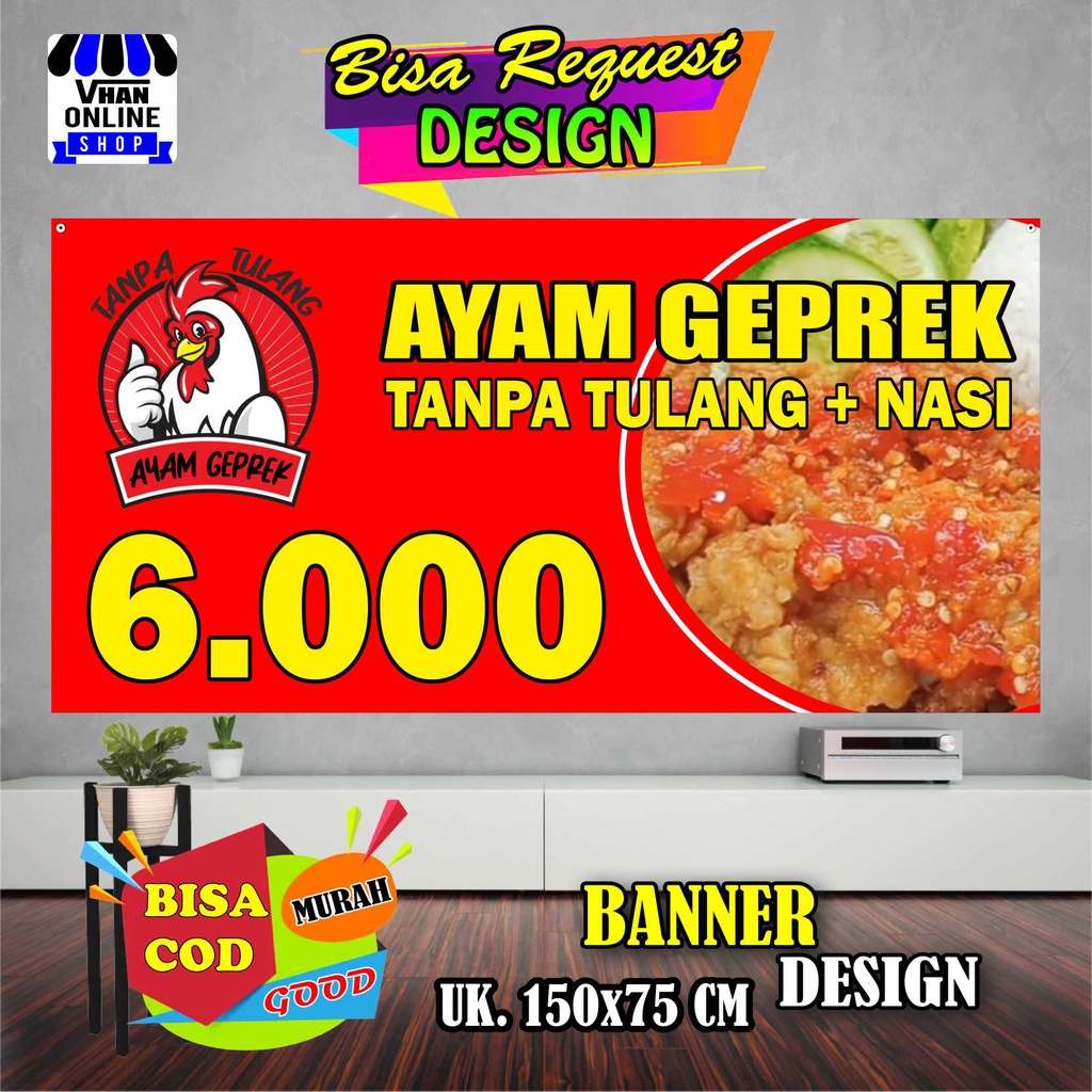Jual Spanduk Banner Jualan Ayam Geprek, Fried Chicken Bagus, Simple ...