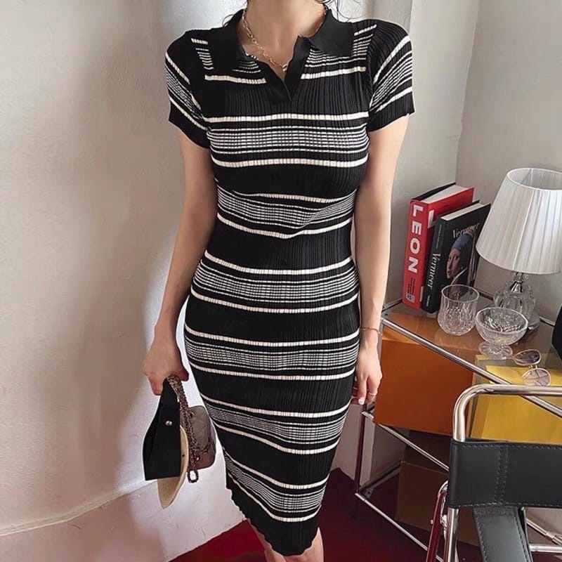 Jual Dress Rajut Wanita Iisaii - Mini Dress Perempuan Terbaru Motif Salur | Shopee Indonesia