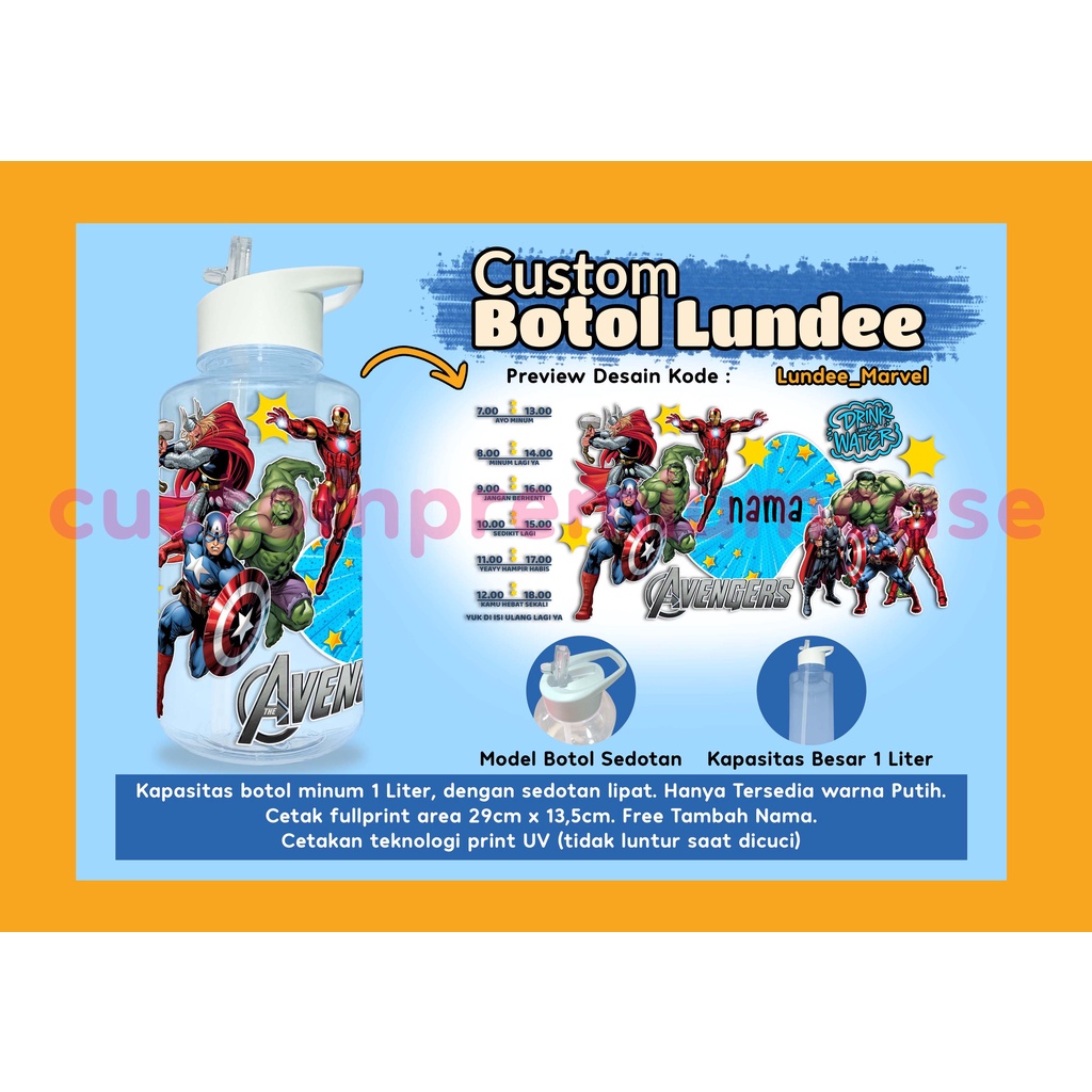 Jual BOTOL MINUM CUSTOM LUNDEE GAMBAR KARAKTER KARTUN SUPER HERO - KAPASITAS 1 LITER BOTOL MINUM ...