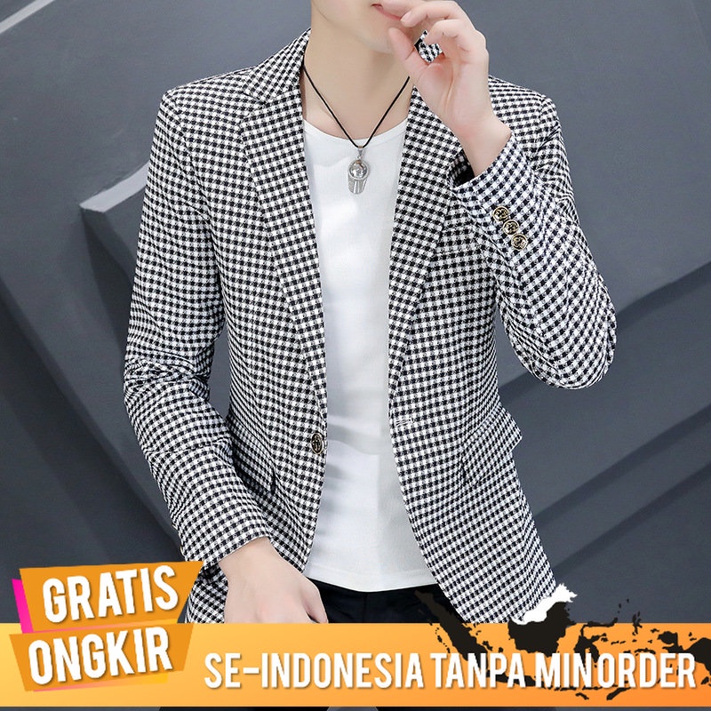 Jual Jas Pria Blazer Pria Korea Slim Fit Populer Tunggal Leisure Pria ...