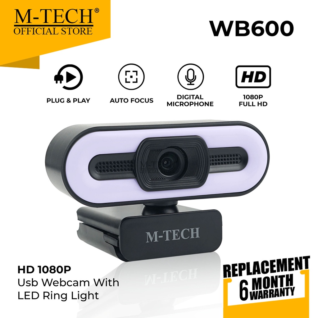 Jual M-Tech Original Webcam WB600 Camera 1080P Full HD LED Ring ...