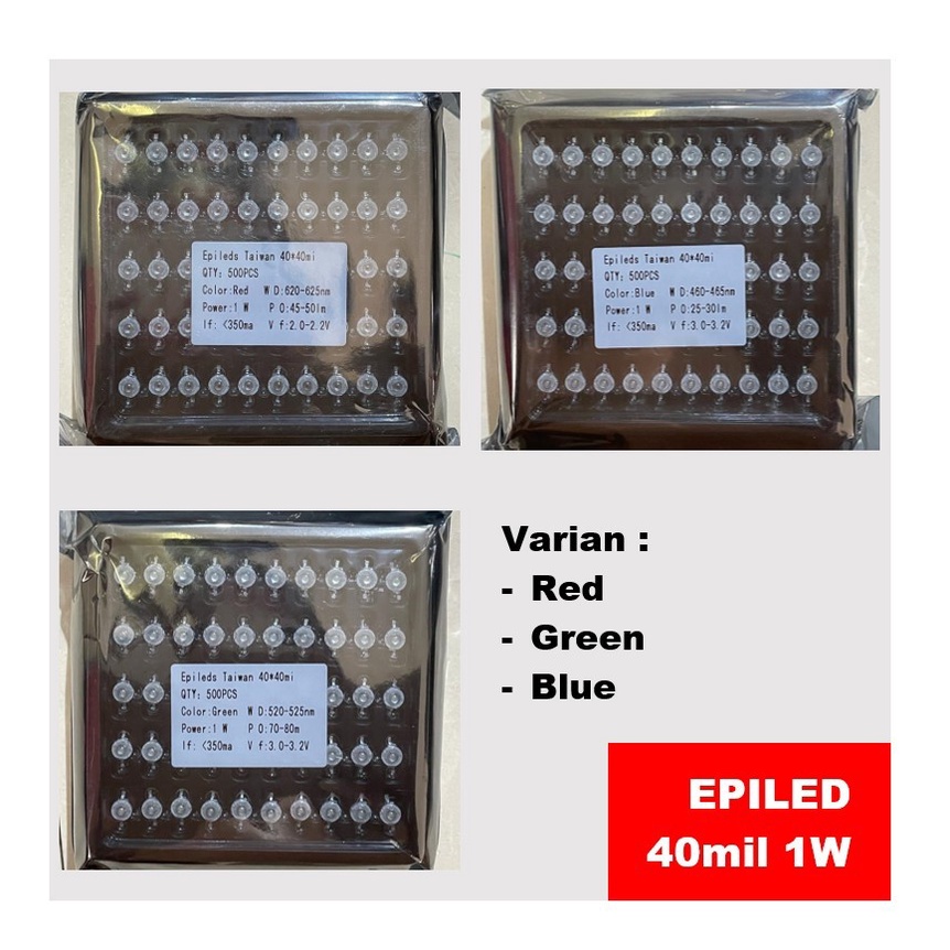 Jual HPL LED 1W Chip EPILED Taiwan 40mil Red Green Blue Merah Hijau Biru | Shopee Indonesia