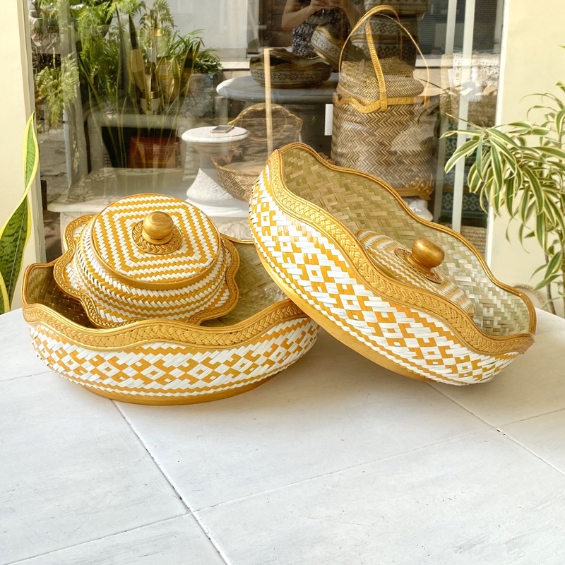 Jual Bokor Bambu Bali Mode Klasik Gelombang Warna Kuning Aban-aban ...