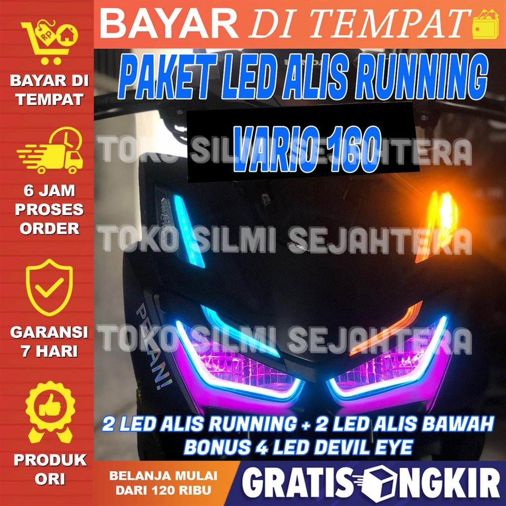 Jual PAKET LAMPU ALIS RUNNING VARIO 160 BONUS DEVIL EYE LAMPU ALIS DRL ...