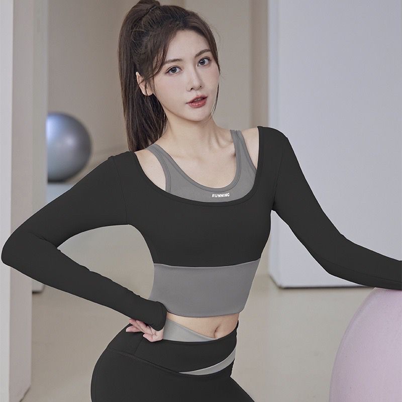 Jual Baju Olahraga Top+Lengan Panjang Slim Fit Gym fitness BAju ...