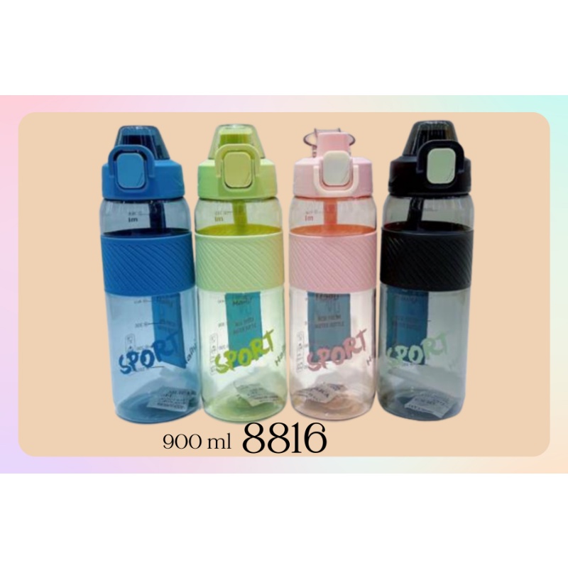 Jual KJ!! BOTOL MINUM MURAH SALE PREMIUM BOTOL SPORT TRANSPARAN TUTUP KLIP 900ML 8816 | Shopee ...
