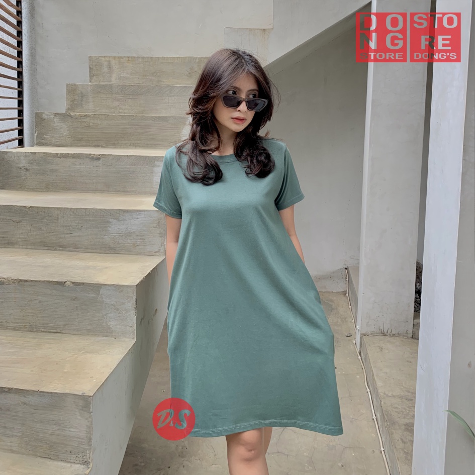 Jual Kaos Polos Dress Pocket Wanita Casual Fashion Korean Baju Atasan Midi Dres Saku Didua sisi ...