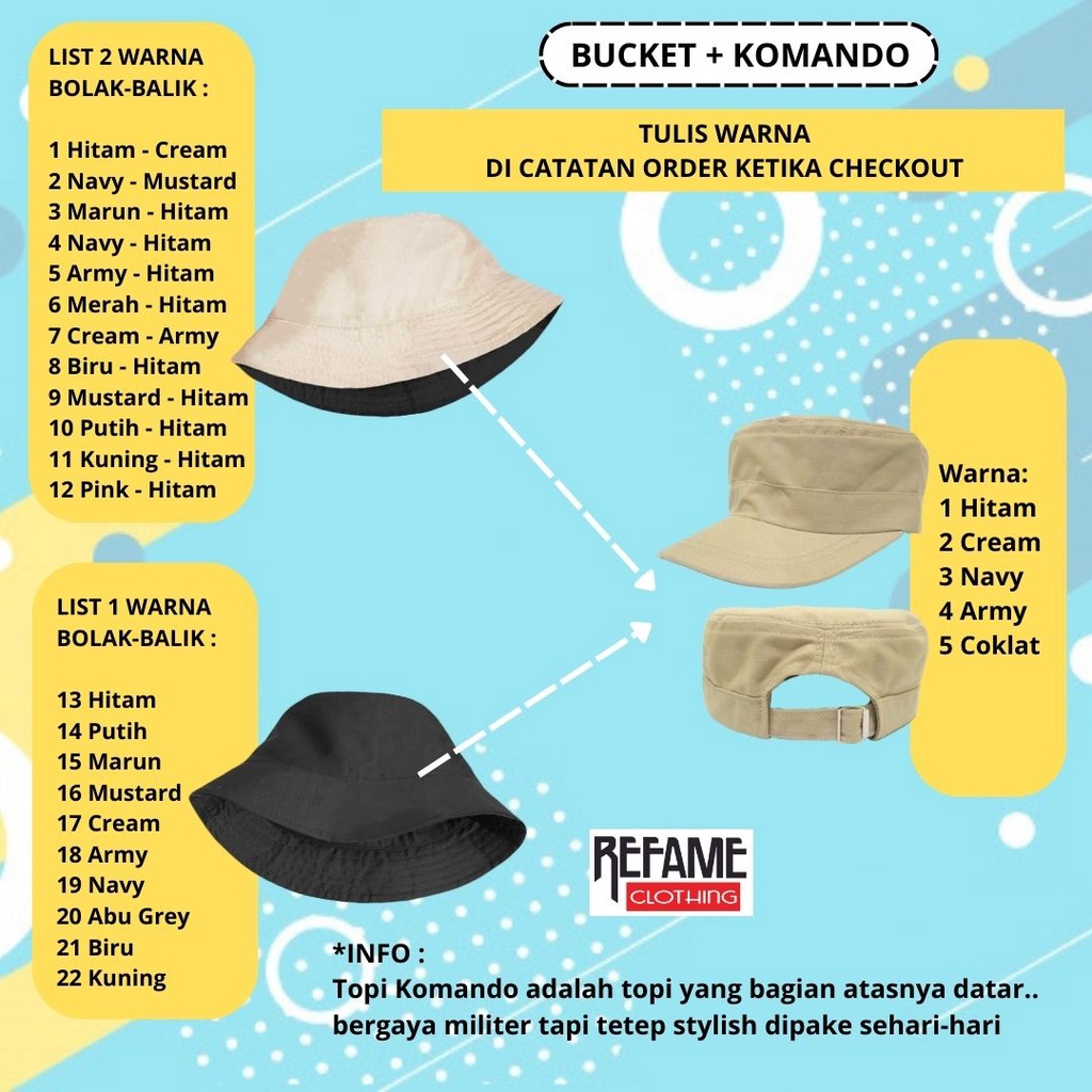 Jual Paket Bundling Topi Bucket Hat Topi Komando Polos Ring Besi Wanita ...