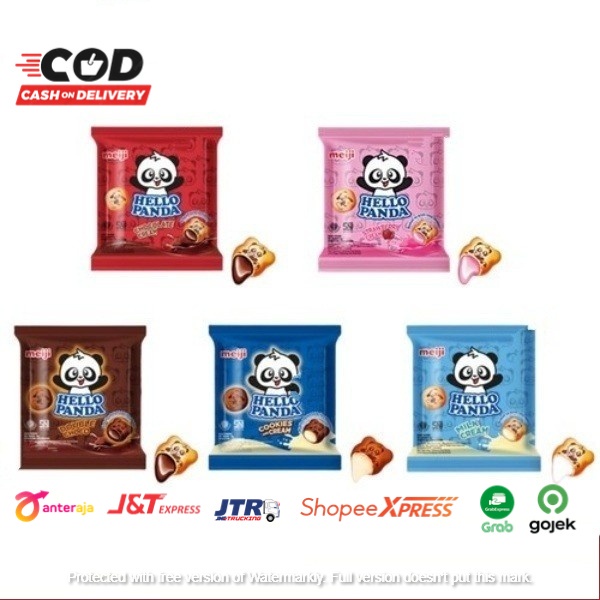 Jual ( HOKKY) HELLO PANDA 10 GR MILK COKLAT STRAWBERRY COOKIES AND ...