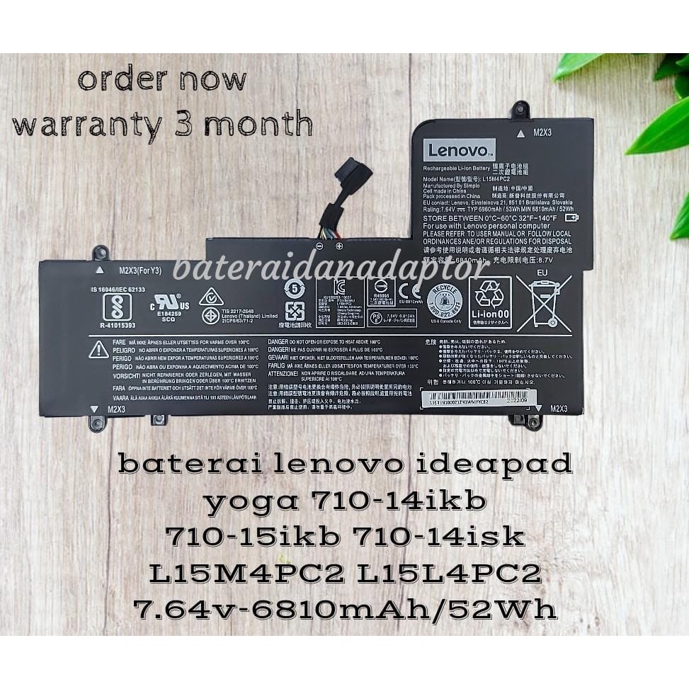 Jual L15M4PC2 BATERAI, Lenovo YOGA 710-14IKB 710-14ISK L15M4PC2 laptop ...