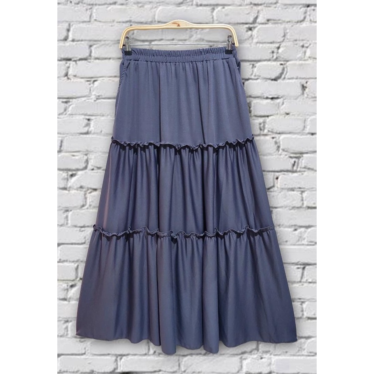 Jual Rok Ruffle Skirt 3 Susun + Kantong ( Kiri & kanan ) / Rok Panjang ...