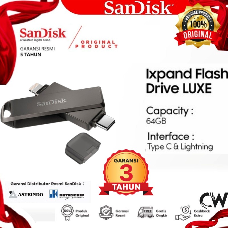 Jual SanDisk iXpand Luxe Flash Drive OTG Lightning and Type C for ...