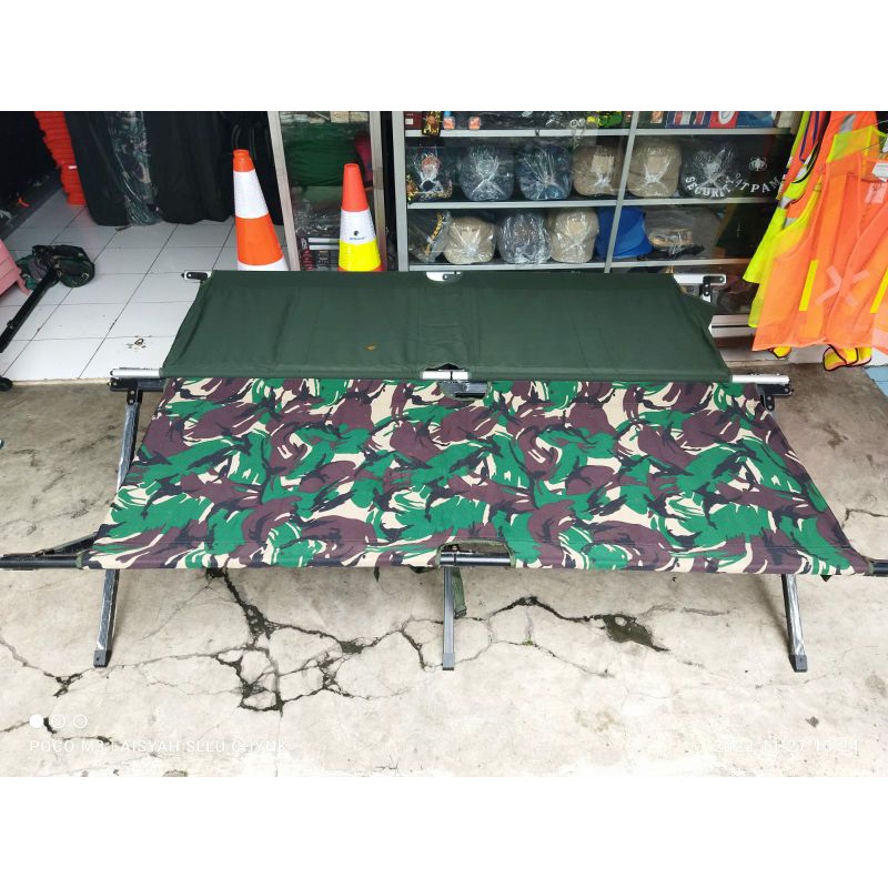 Jual VELBED ALUMINIUM LORENG /HIJAU ARMY STANDAR TNI/FOLDING BED/TEMPAT ...