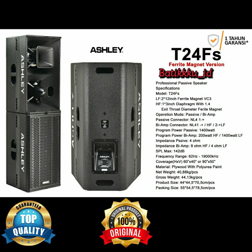 Jual Speaker Pasif ASHLEY T24FS T 24 FS ORIGINAL FERRITE MAGNET 12 INCH ...