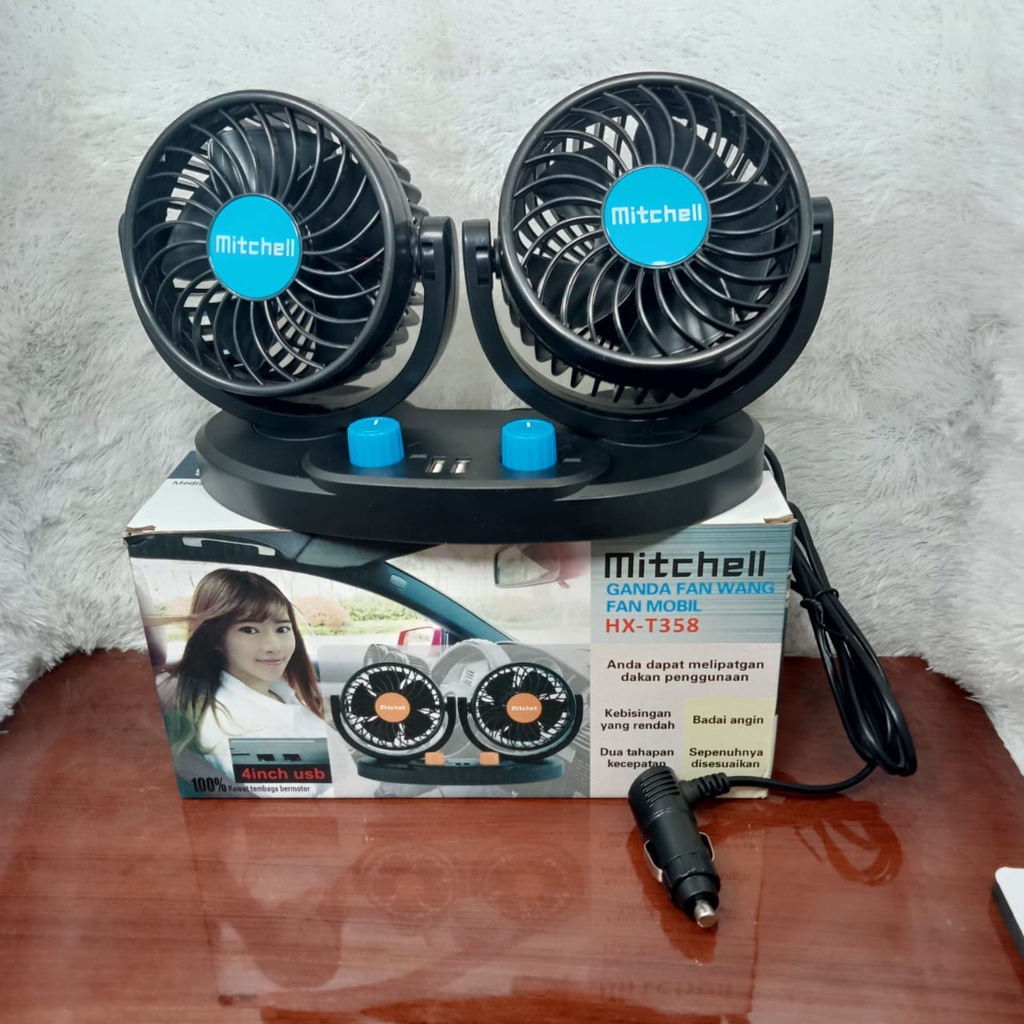 Jual KIPAS ANGIN MOBIL MITCHELL DOUBLE FAN 12V 24V DOUBLE HEADED USB CHARGER 12VOLT 24VOLT ...