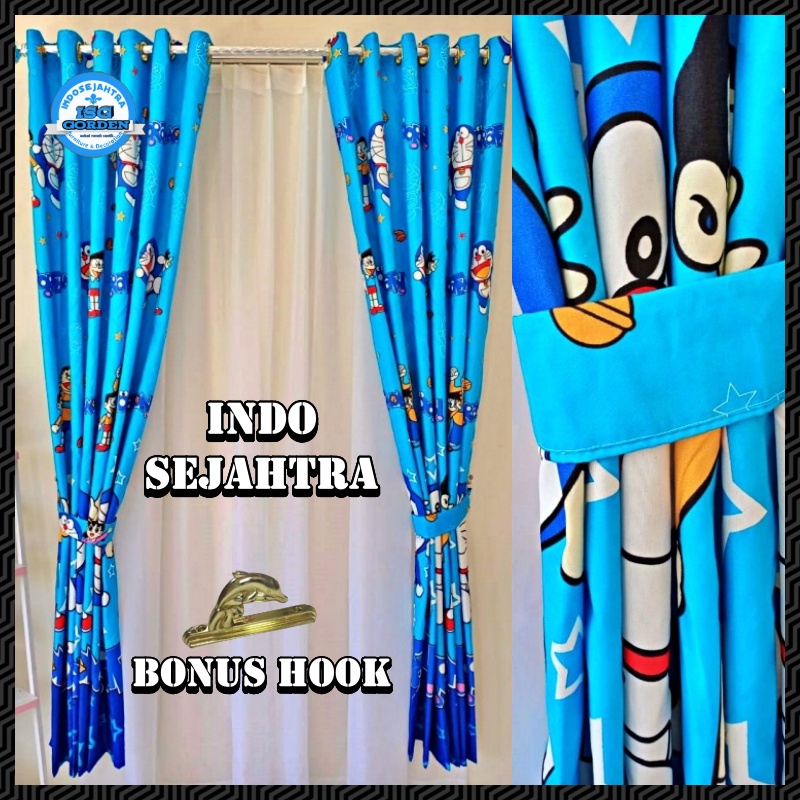 Jual Gorden Pintu Karakter Doraemon Biru Model 12 Lubang Smokring Ukuran Lebar 130Cm xT 210 Cm ...