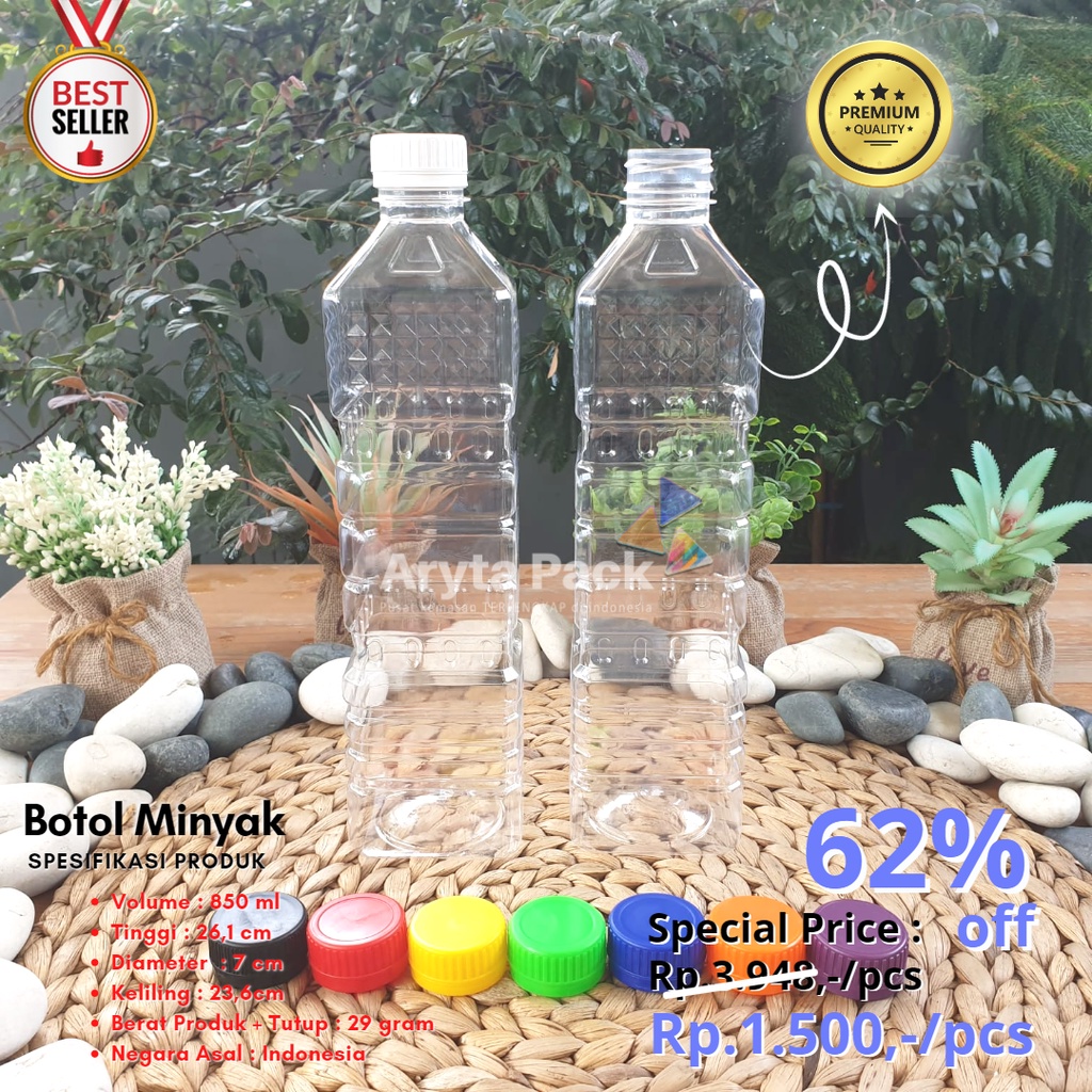 Jual Botol plastik PET 850ml kotak minyak goreng bimoli tutup LN warna ...