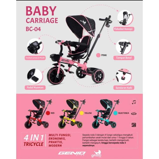 Jual Sepeda Stroller Anak Roda Tiga Genio BC 01 BC 04 RB 01 Tricycle ...