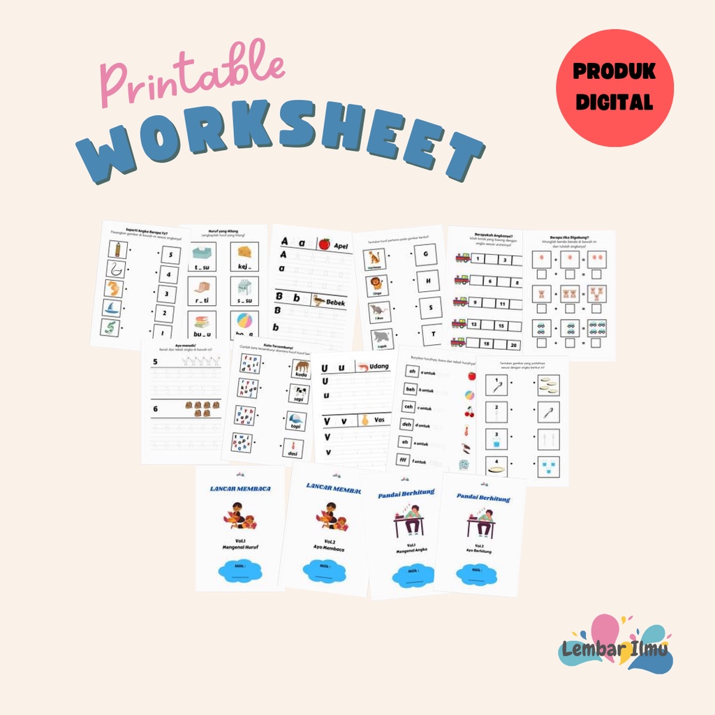 Jual Printable Worksheet Lembar Aktivitas CALISTUNG Baca Tulis Hitung ...