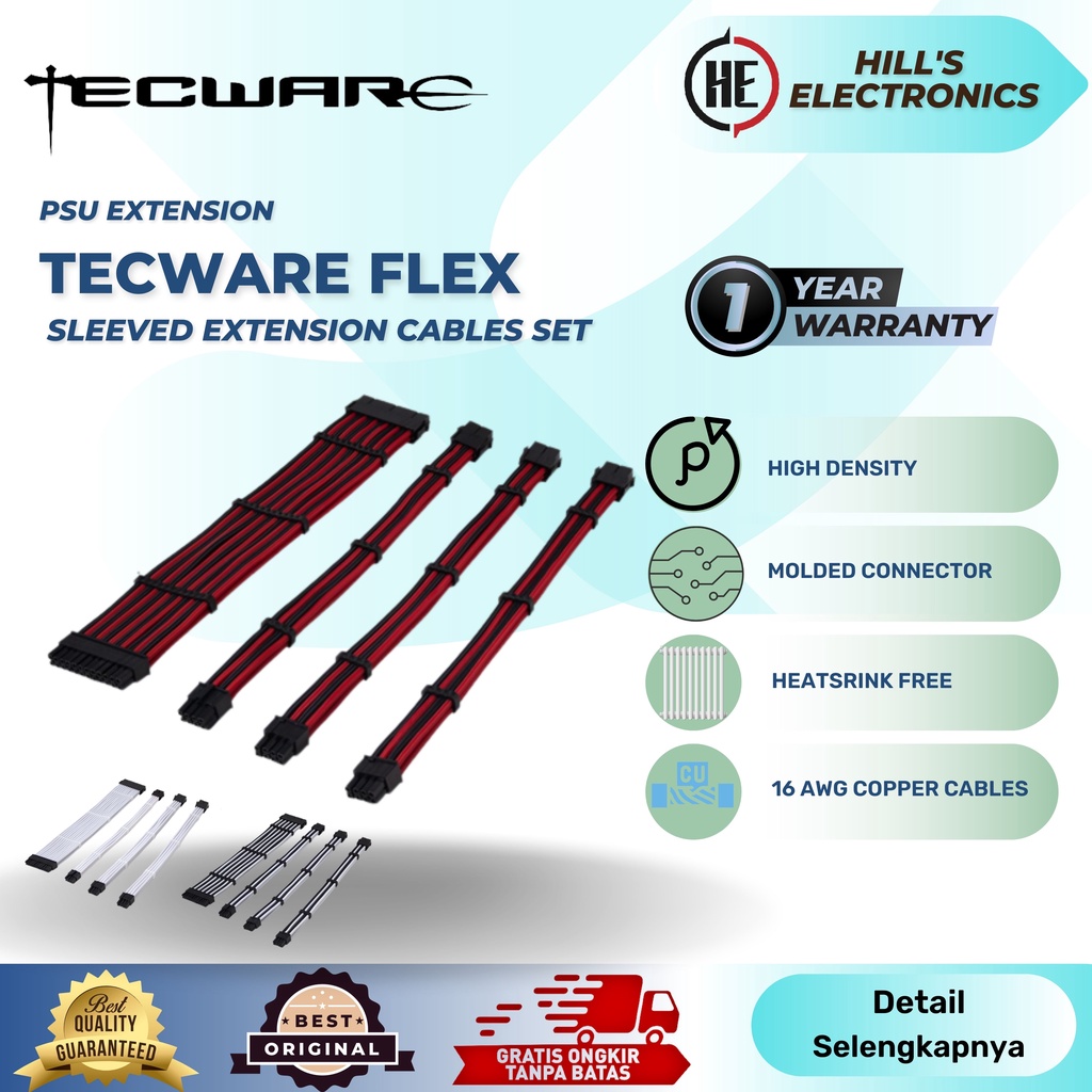 Jual PSU Extension Tecware Flex Sleeved Extension Cables Set - Black ...