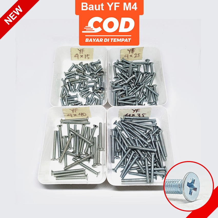 Jual Baut JF Baut Kepala Obeng Rata Obeng Plus M4 (25 pcs) ukuran 4 mm Lengkap Baut Mesin ...
