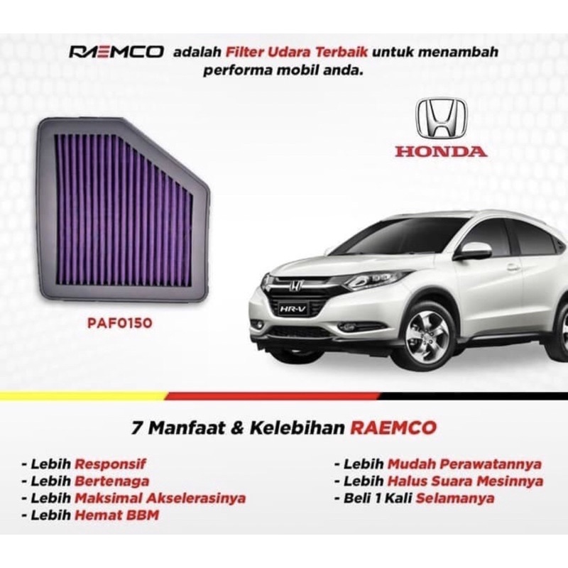 Jual Filter Udara Replacement Raemco Honda HRV 1.8L | Shopee Indonesia