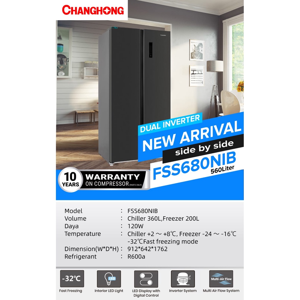 Jual Changhong Refrigerator Side By Side FSS-680NIB | Shopee Indonesia