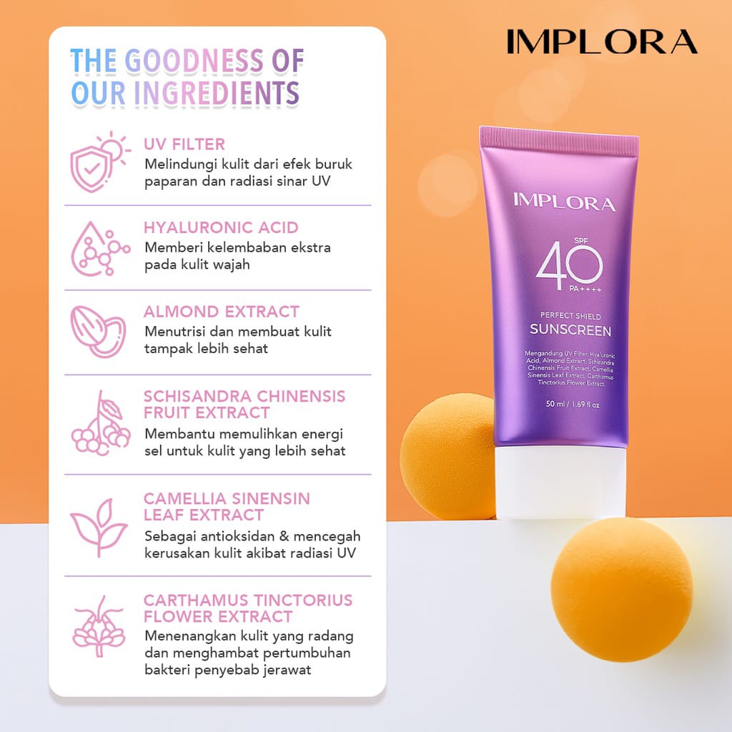 Jual AS Implora Perfect Shield Sunscreen SPF 40 PA+++ 50ml Sun Screen / Tabir Surya Sunblock ...