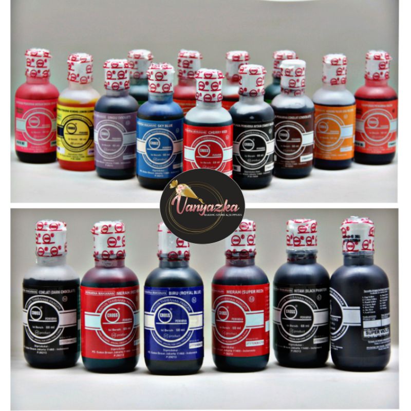 Jual Pewarna Cross/Food Coloring/Pewarna Makanan Cair Halal Cross 60ml ...