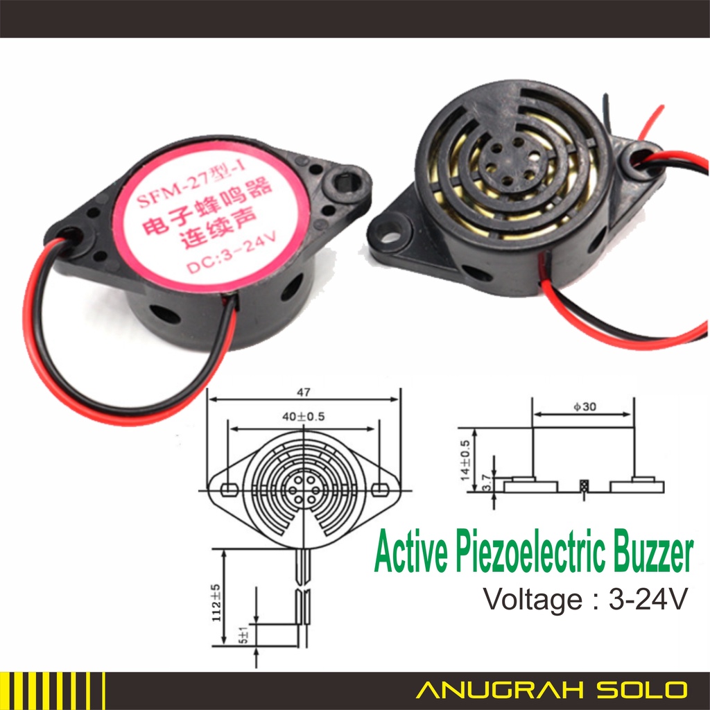 Jual Active Buzzer Piezoelectric 3-24V DC SFM27 High Desible Buzzer ...