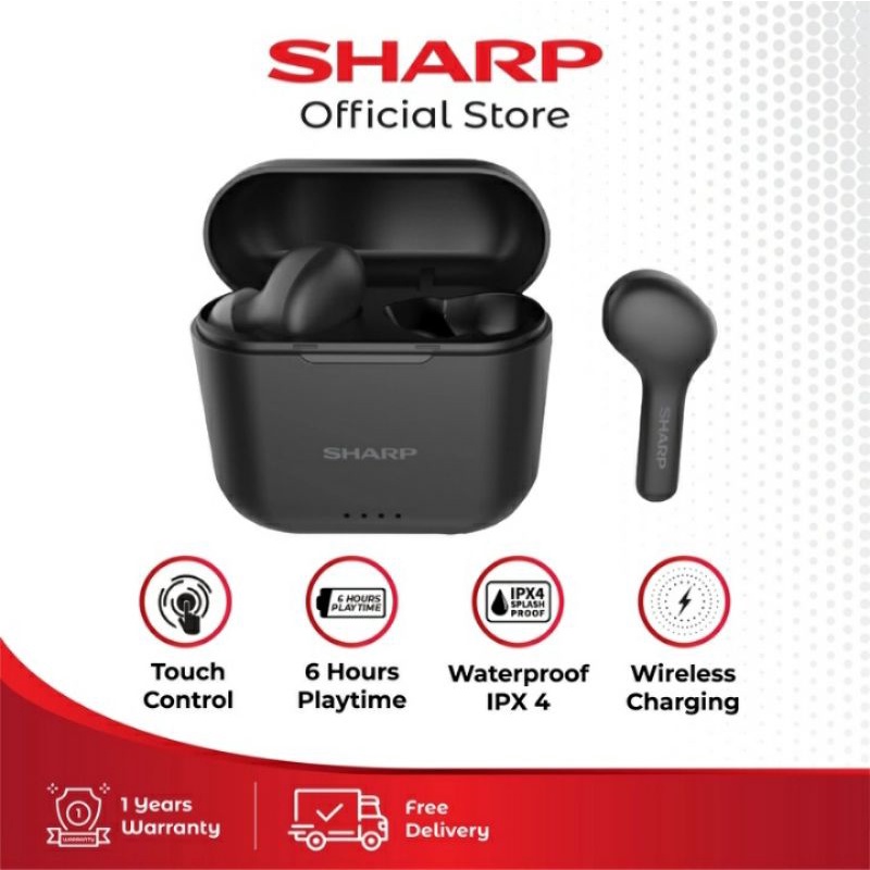 Jual SHARP Earphone TWS HP-TW10 IPX4 Wireless Charging - Hitam | Shopee ...