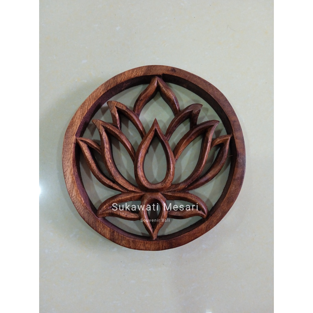 Jual Dekorasi Ukiran Lotus Kayu Bali Handmade Panil 15cm Souvenir Khas ...
