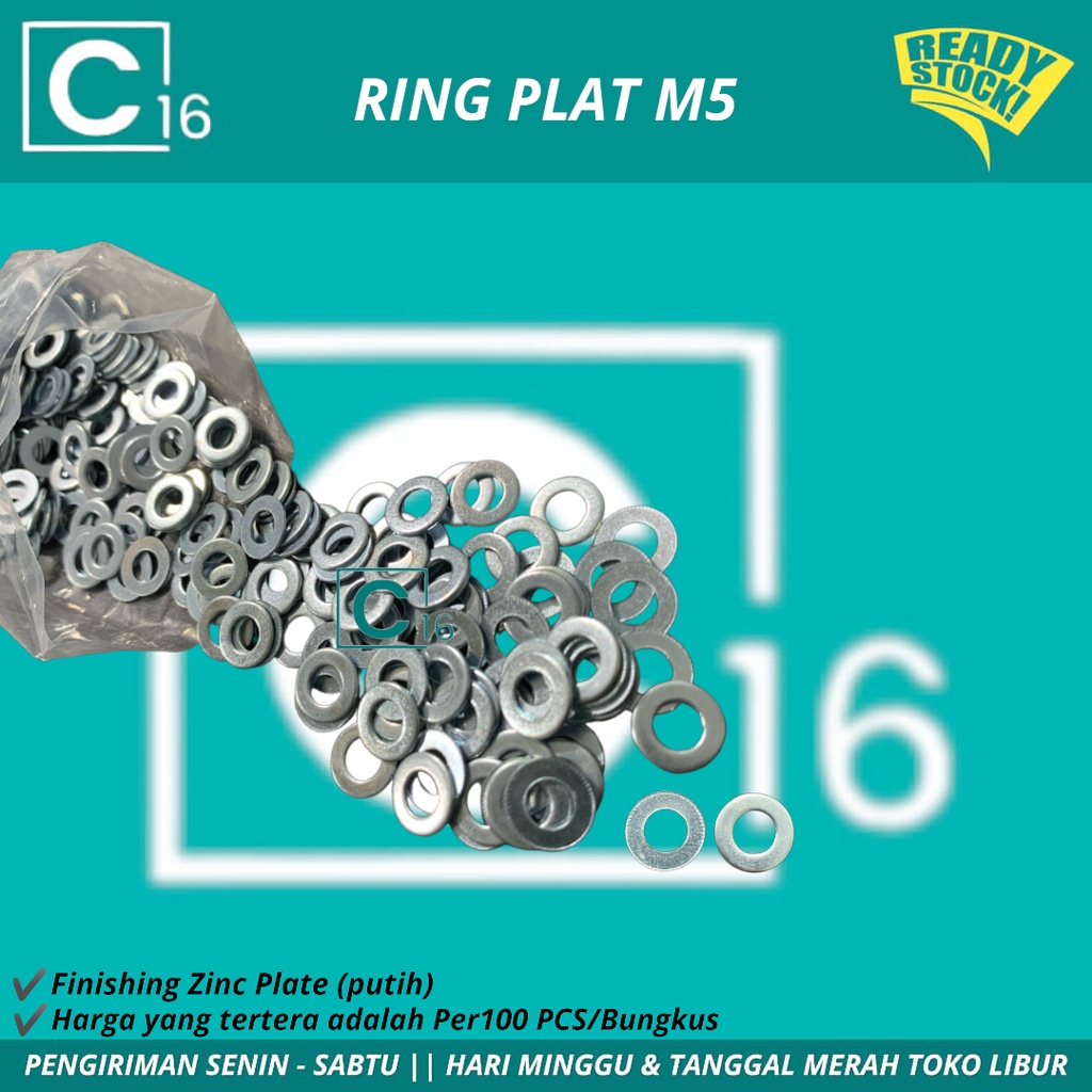 Jual Ring Plat M6 Putih 100pcs Washer Plat Galvaniz baut M5 Termurah ...