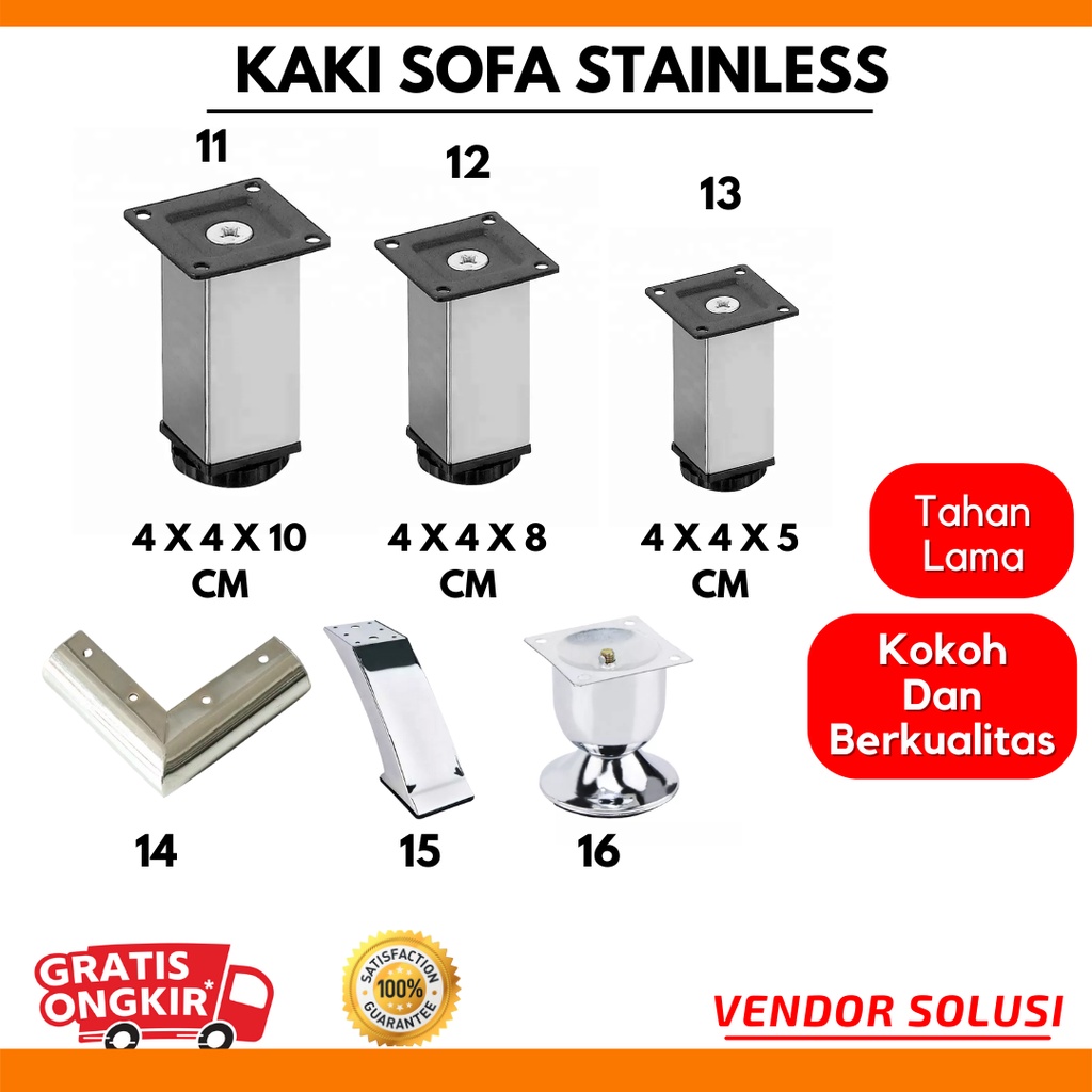 Jual Kaki Sofa Stainless Chrome Besi Tabung Baby Gajah SS Kotak Menara ...