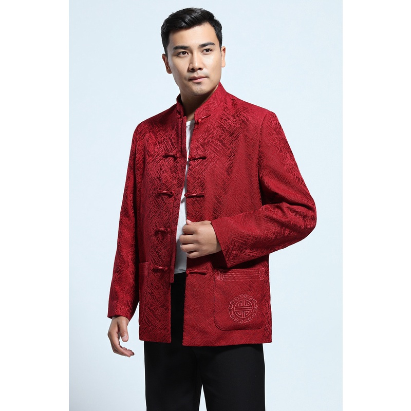 Jual Cheongsam Merah Anggur Pria Lengan Panjang Hanfu Atasan Tang ...