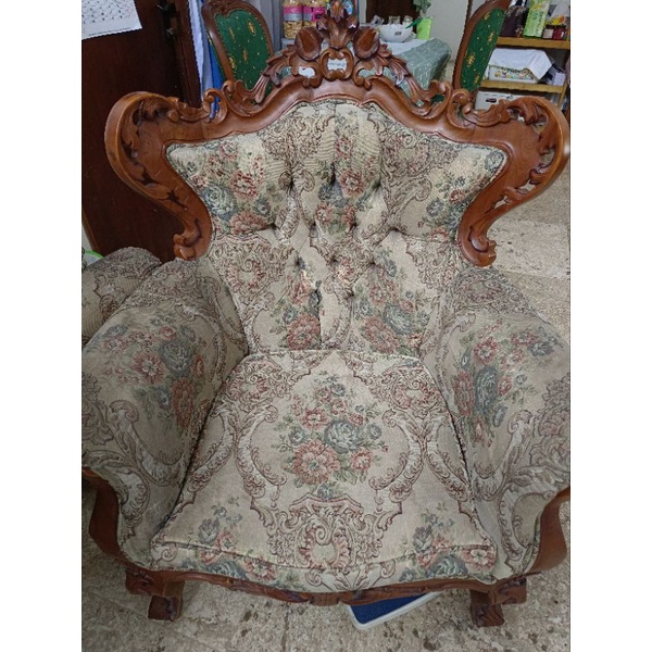 Jual SOFA BEKAS SECOND KAYU JATI SET 1 PANJANG 3 PENDEK 1 MEJA KACA ...