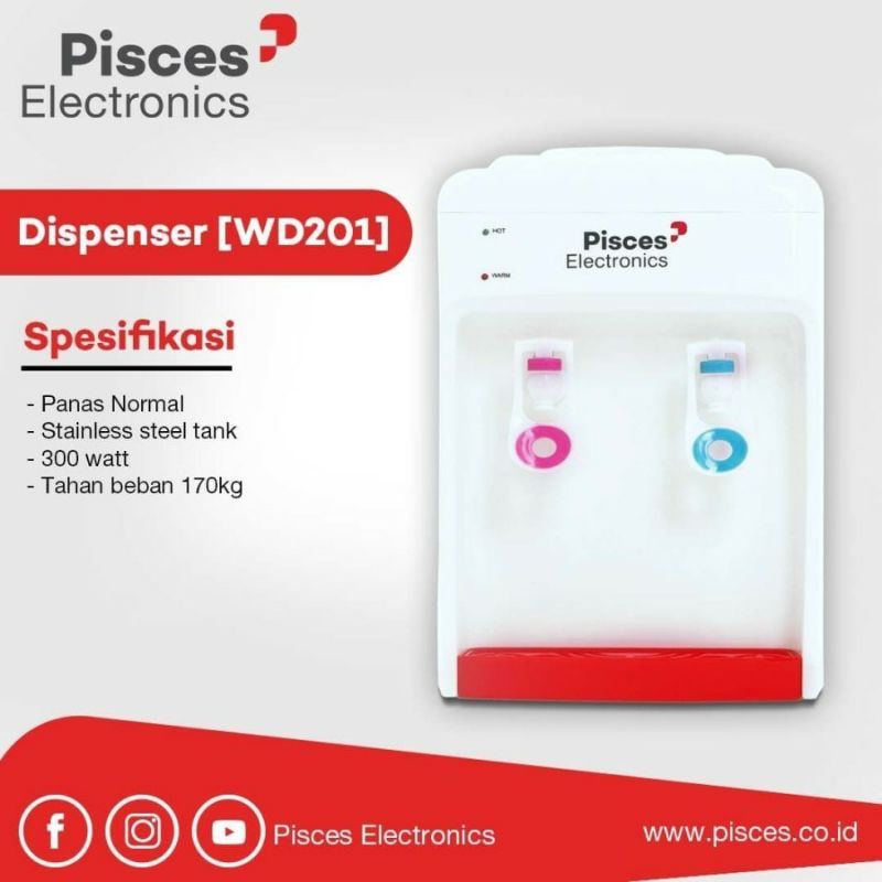 Jual PISCES DISPENSER AIR PANAS NORMAL LOW WATT WD201 DISPENSER MEJA GALON ATAS BERGARANSI MURAH ...