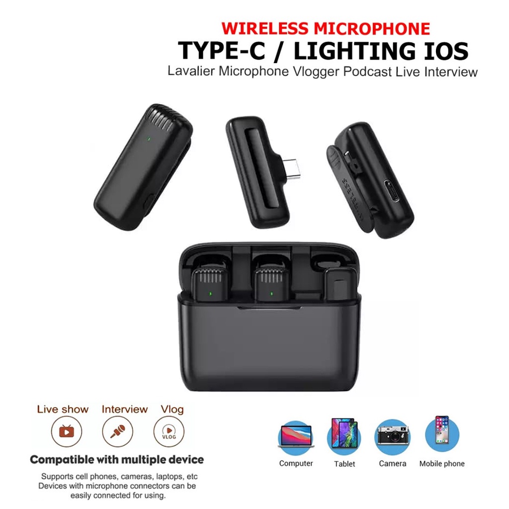 Jual Microphone Mic Clip On Wireless Hp Type C Ios Iphone Mikrofon Vlog ...